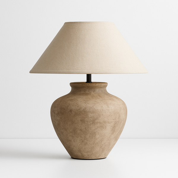 Luminária de Mesa Abajur Rústica Cerâmica Tecido Clay – ABAZZUR™