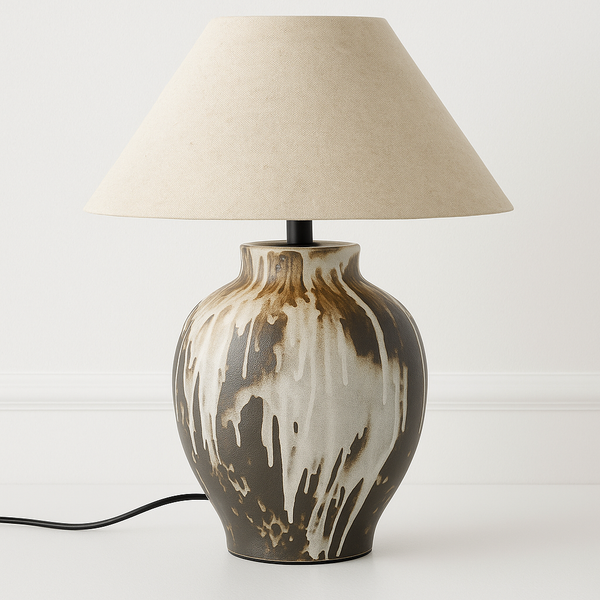 Luminária de Mesa Abajur Rústica Cerâmica Tecido Cottage – ABAZZUR™