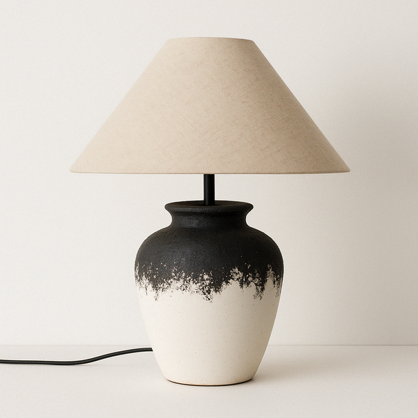 Luminária de Mesa Abajur Rústica Cerâmica Tecido Nerox – ABAZZUR™