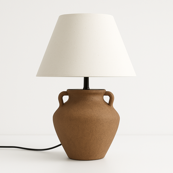Luminária de Mesa Abajur Rústica Cerâmica Tecido Pitcher – ABAZZUR™