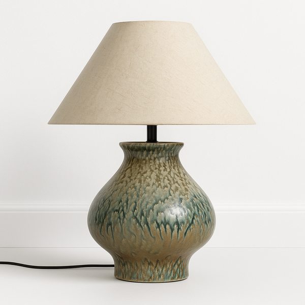 Luminária de Mesa Abajur Rústica Cerâmica Tecido Serpentia – ABAZZUR™